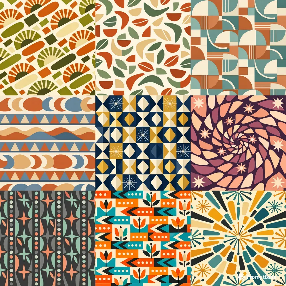 Retro Mid Century Seamless Patterns ChatGPT Image Prompt | PromptBase