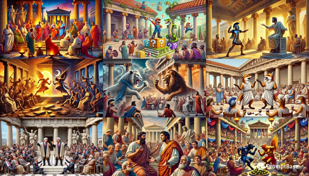 Ancient Greek Debate Scenes DALL·E Prompt | PromptBase