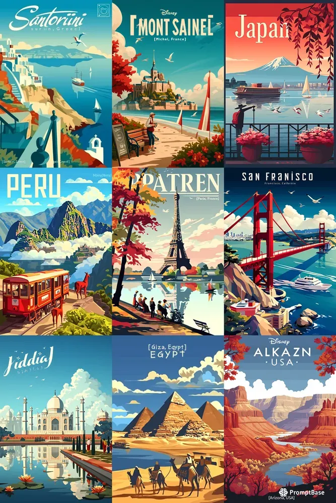 Vintage Travel Posters Midjourney Prompt | PromptBase