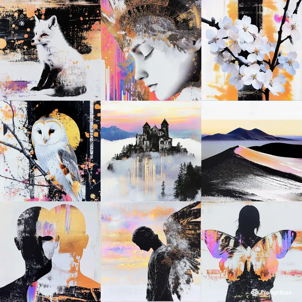 Surreal Contrast Collage Art Midjourney Prompt | PromptBase