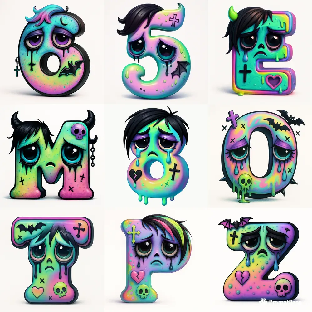 Emo Styled Letters And Numbers On White ChatGPT Image Prompt | PromptBase