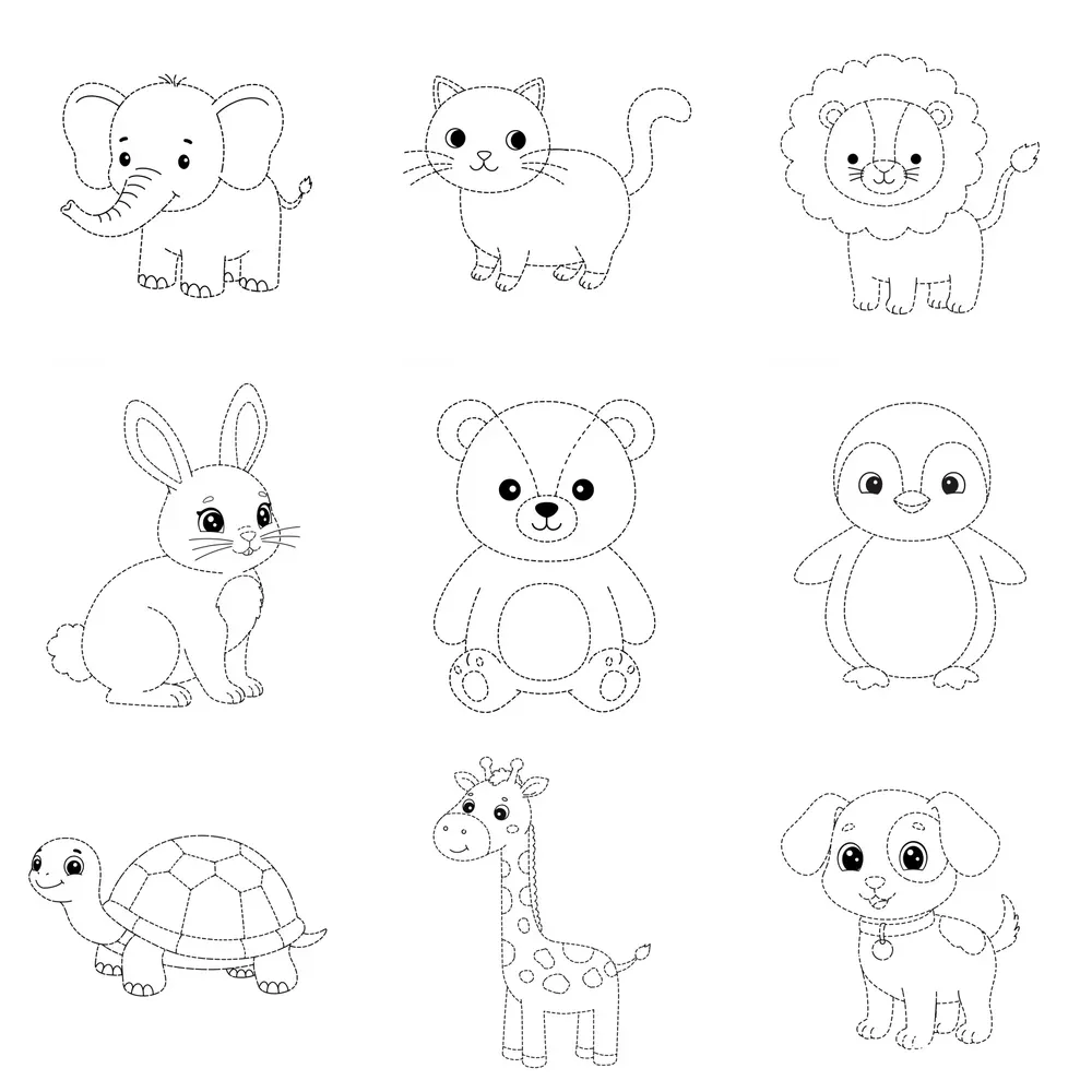 Kids Tracing Animals Coloring Book Pages Imagen Prompt | PromptBase