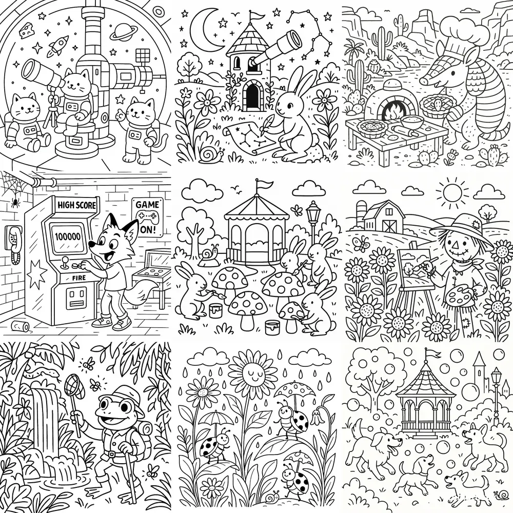 Whimsical Line Art Scenes For Kids ChatGPT Image Prompt | PromptBase