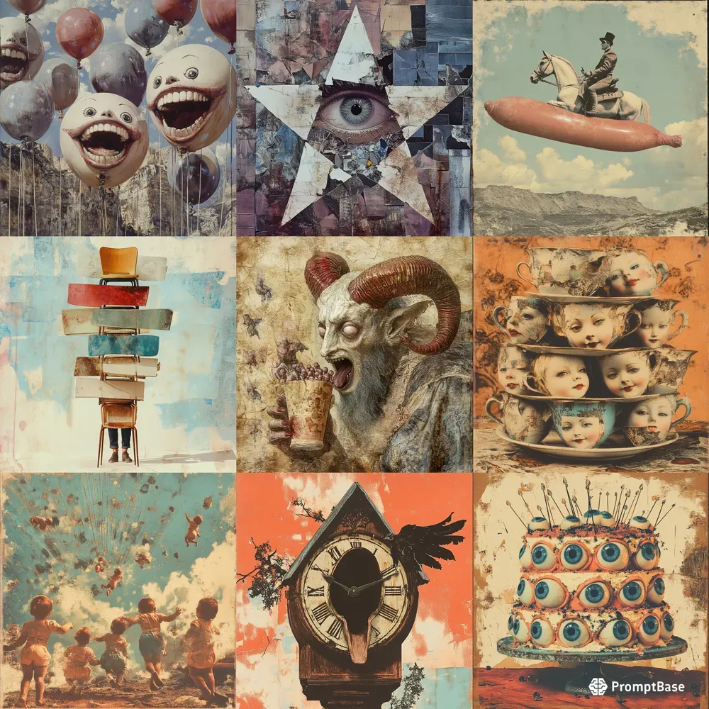 Neodada Collage Distortion Realms Midjourney Prompt | PromptBase