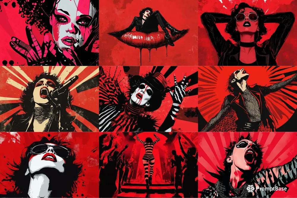 Rocky Horror Bold Graphic Scenes Midjourney Prompt | PromptBase