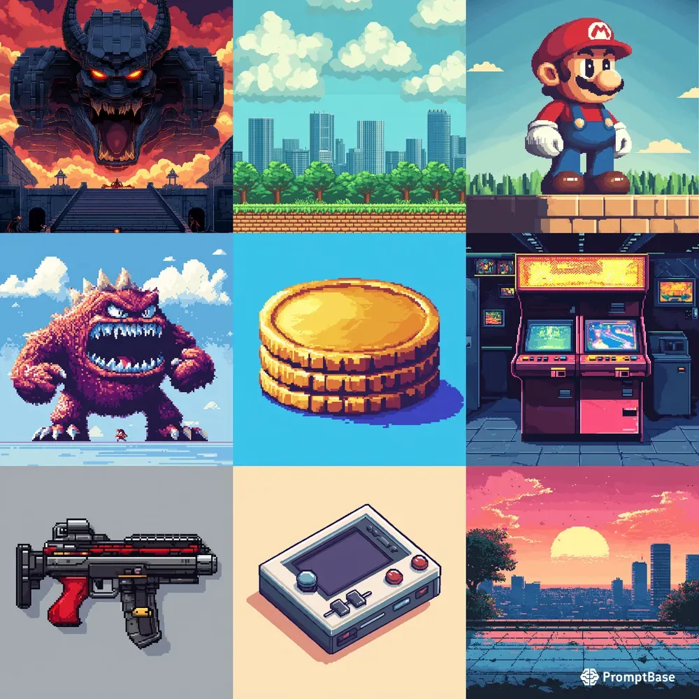 Large Pixel Art Illustrations Midjourney Prompt | PromptBase