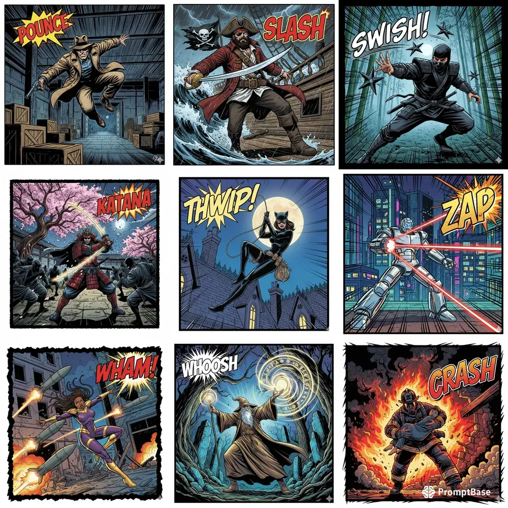Dynamic Comic Action Panel Templates Gemini Image Prompt | PromptBase