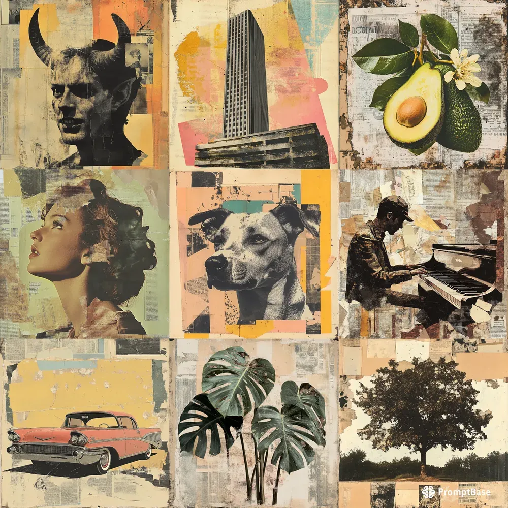 Nostalgia Collage Fusions Midjourney Prompt | PromptBase