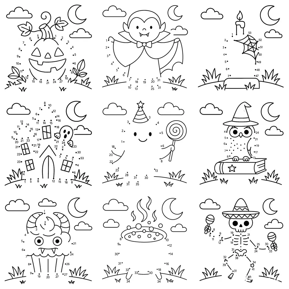 Connect The Dots Halloween Coloring Books ChatGPT Image Prompt | PromptBase