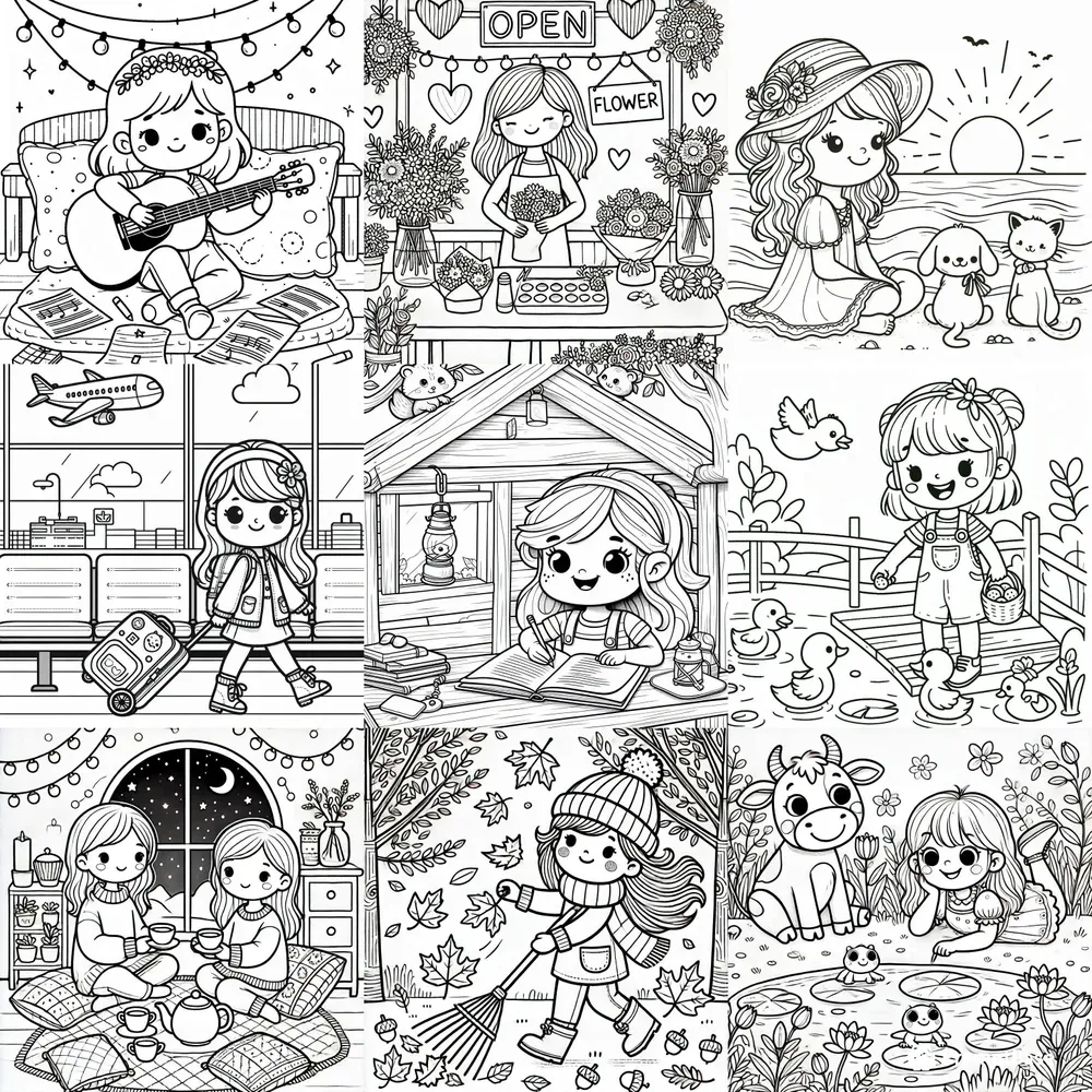 Cute Cozy Girl Moments Coloring Pages DALL·E Prompt | PromptBase