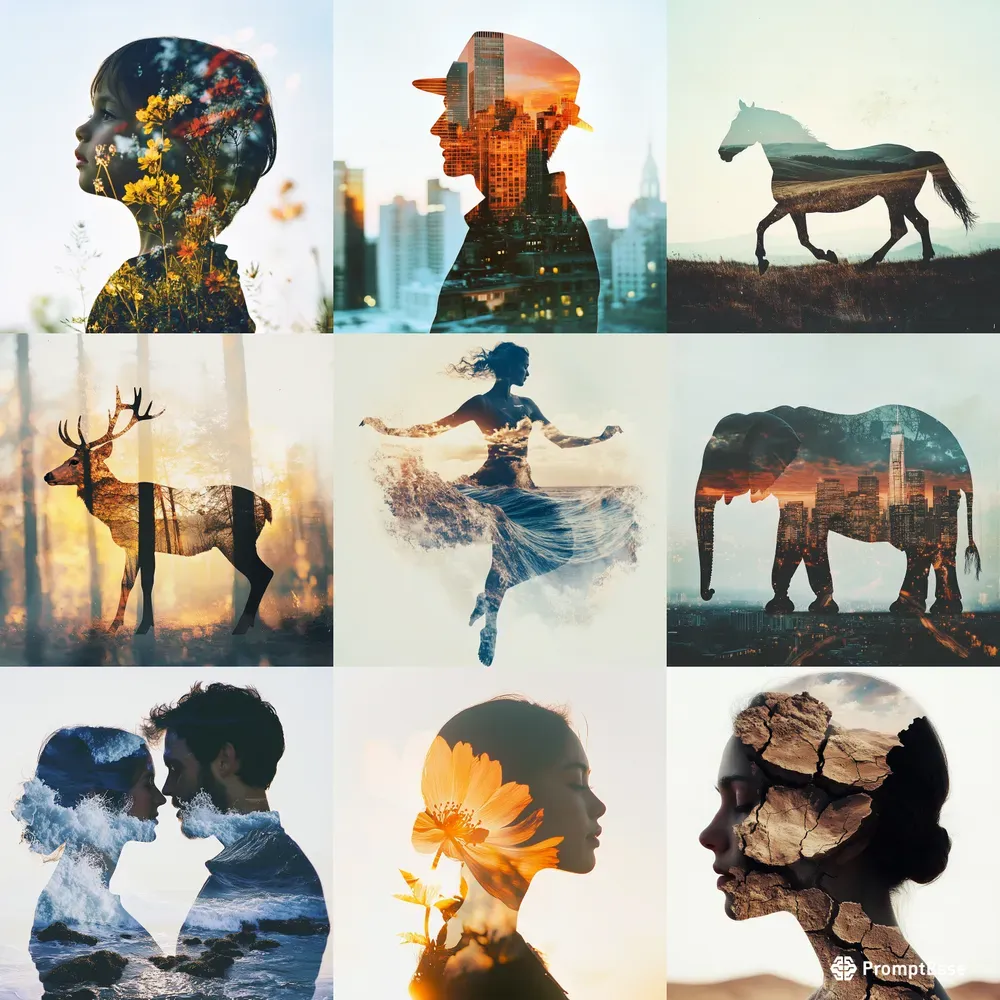 Double Exposure Stock Photographs Midjourney Prompt | PromptBase