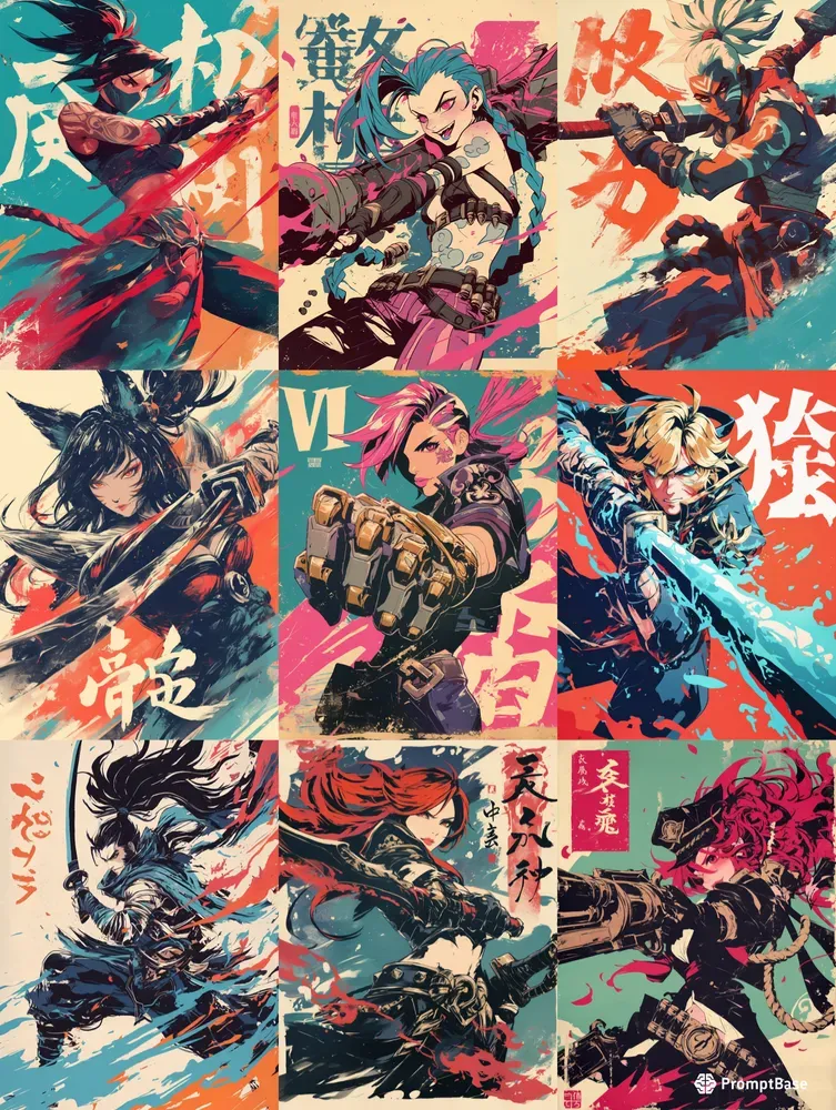 Vintage Japanese Arcane Lol Posters Midjourney Prompt | PromptBase