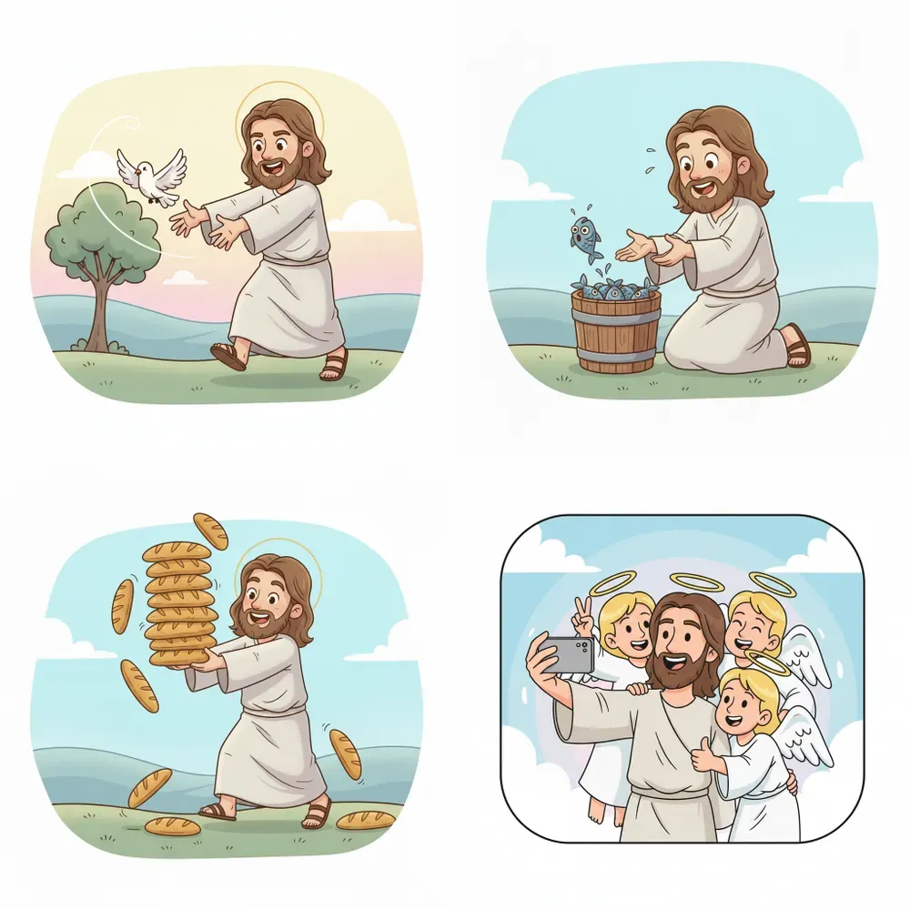 Holy Lols Jesus Cartoon Makers Gemini Image Prompt | PromptBase