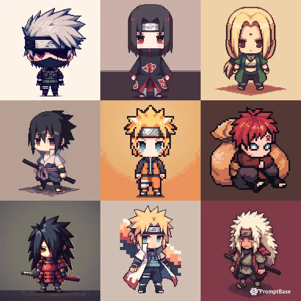 Pixel Art Naruto Characters Midjourney Prompt | PromptBase