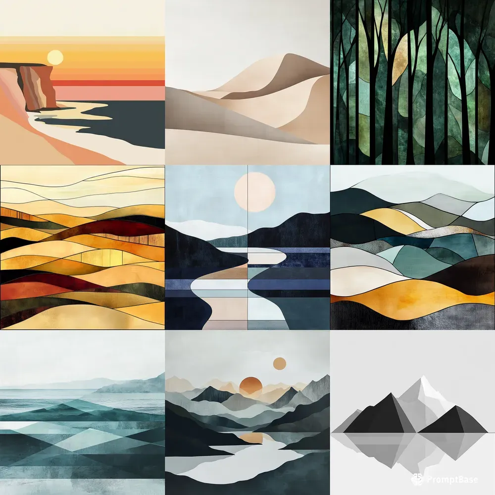 Minimal Abstract Stained Glass Landscapes Midjourney Prompt | PromptBase