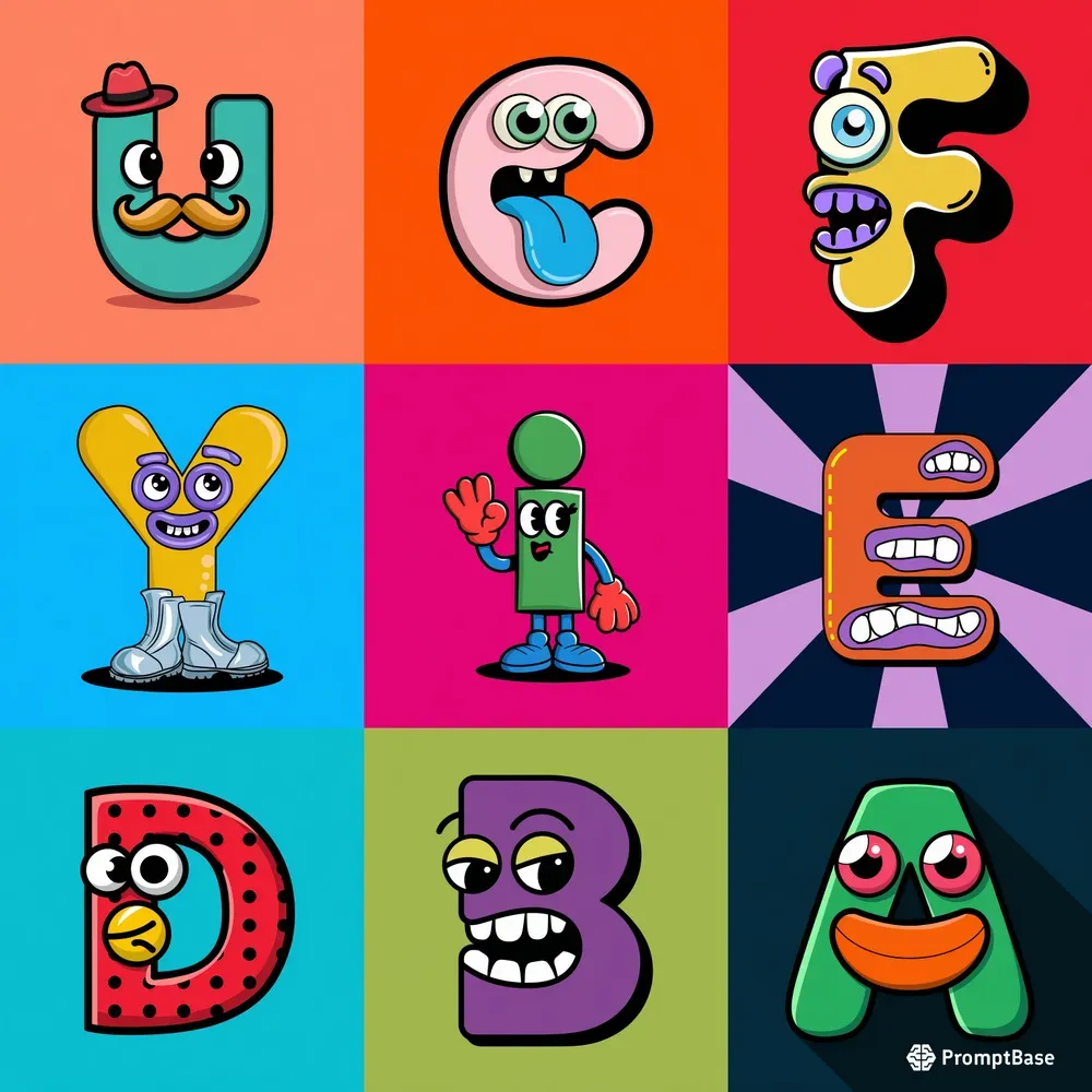 Playful Cartoon Alphabet Characters Ideogram Prompt | PromptBase
