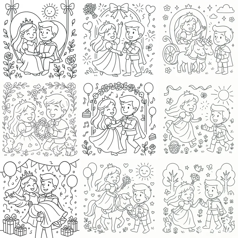 Princess Wedding Coloring Pages For Girls ChatGPT Image Prompt | PromptBase