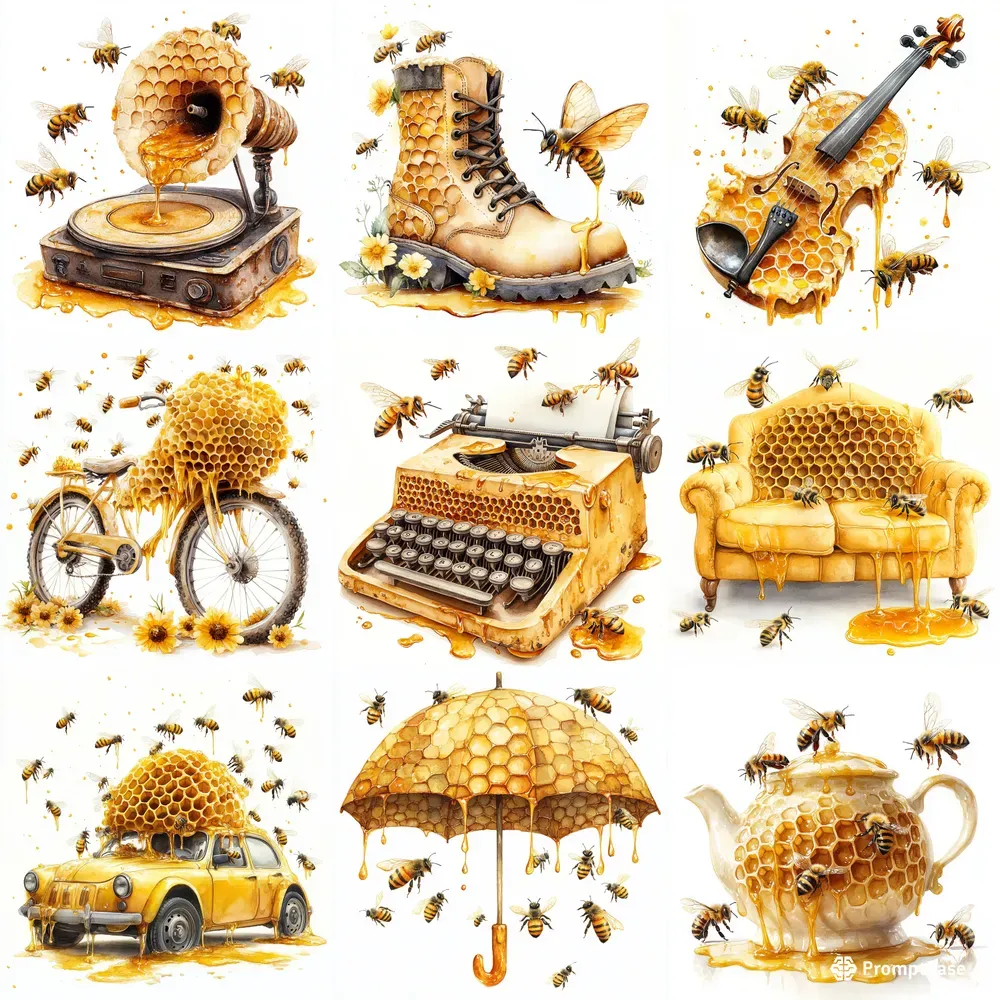 Spring Honeycomb Watercolor Cliparts Midjourney Prompt | PromptBase