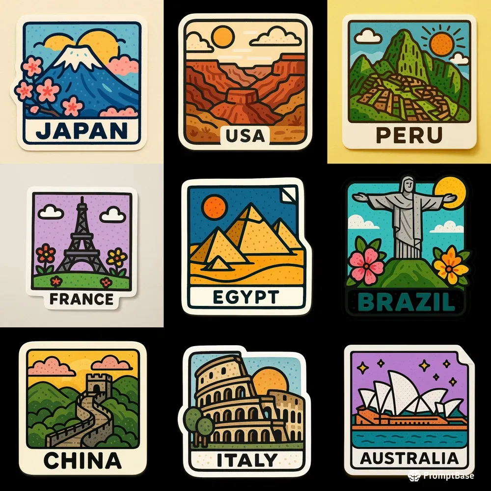 Famous Landmarks Sticky Papers ChatGPT Image Prompt | PromptBase