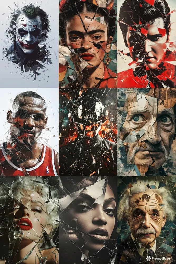 Abstract Fragmented Portrait Posters Midjourney Prompt | PromptBase