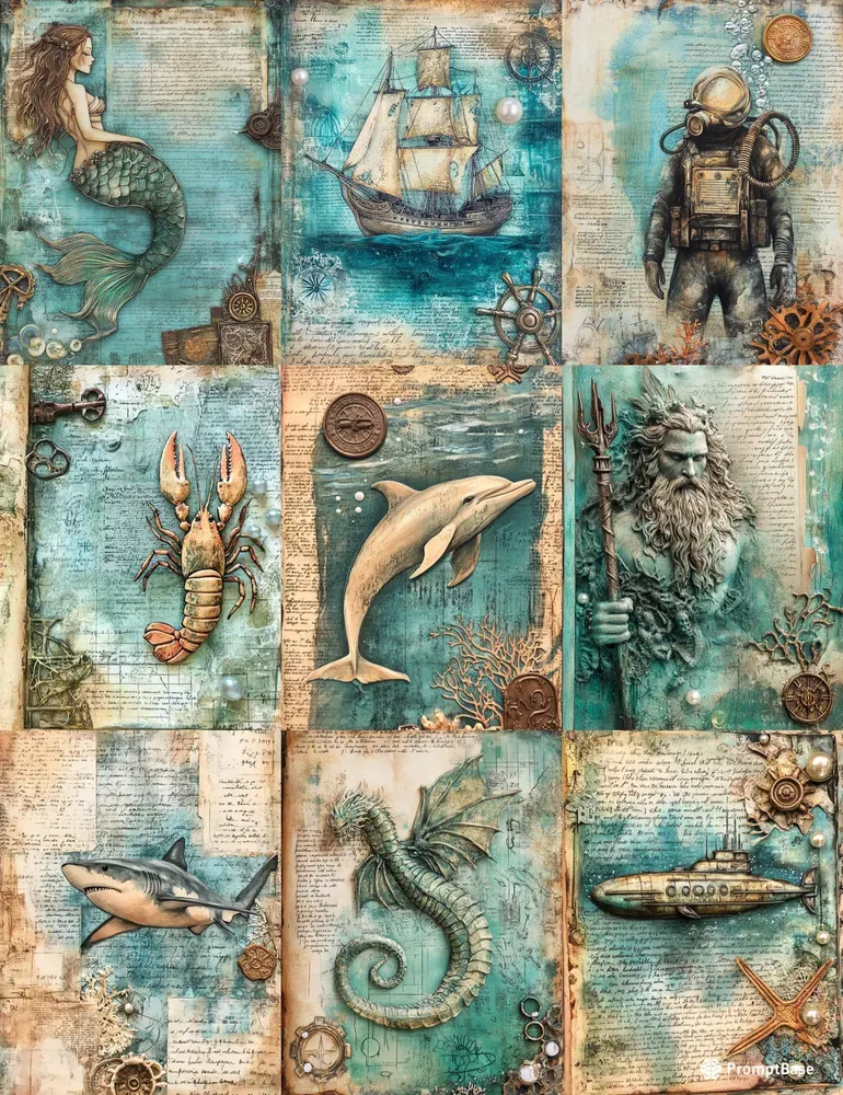 Underwater Junk Journal Pages Midjourney Prompt | PromptBase