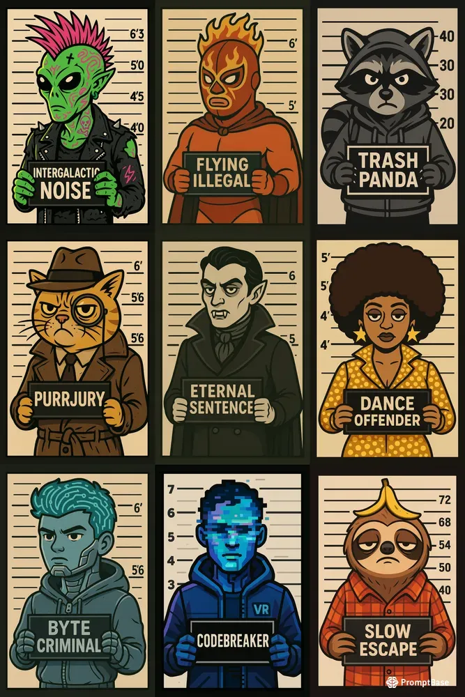 Cartoon Mugshot Vector Series ChatGPT Image Prompt | PromptBase