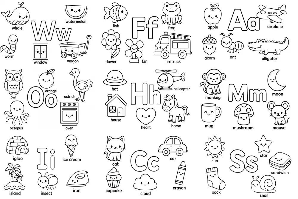 Alphabet Coloring Pages For Preschoolers ChatGPT Image Prompt | PromptBase