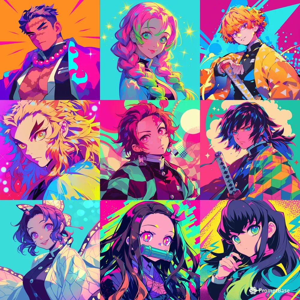 Pop Art Demon Slayer Portraits Midjourney Prompt | PromptBase