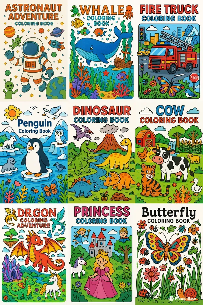 Coloring Book Covers For Kids ChatGPT Image Prompt | PromptBase
