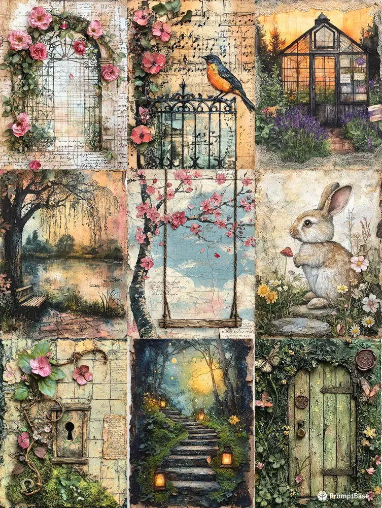 Secret Garden Junk Journal Pages Midjourney Prompt | PromptBase