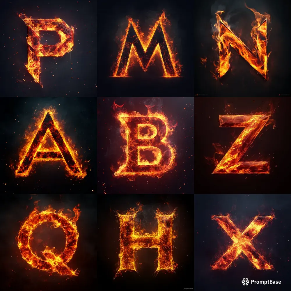 Flaming Ember Letter Logos Midjourney Prompt | PromptBase