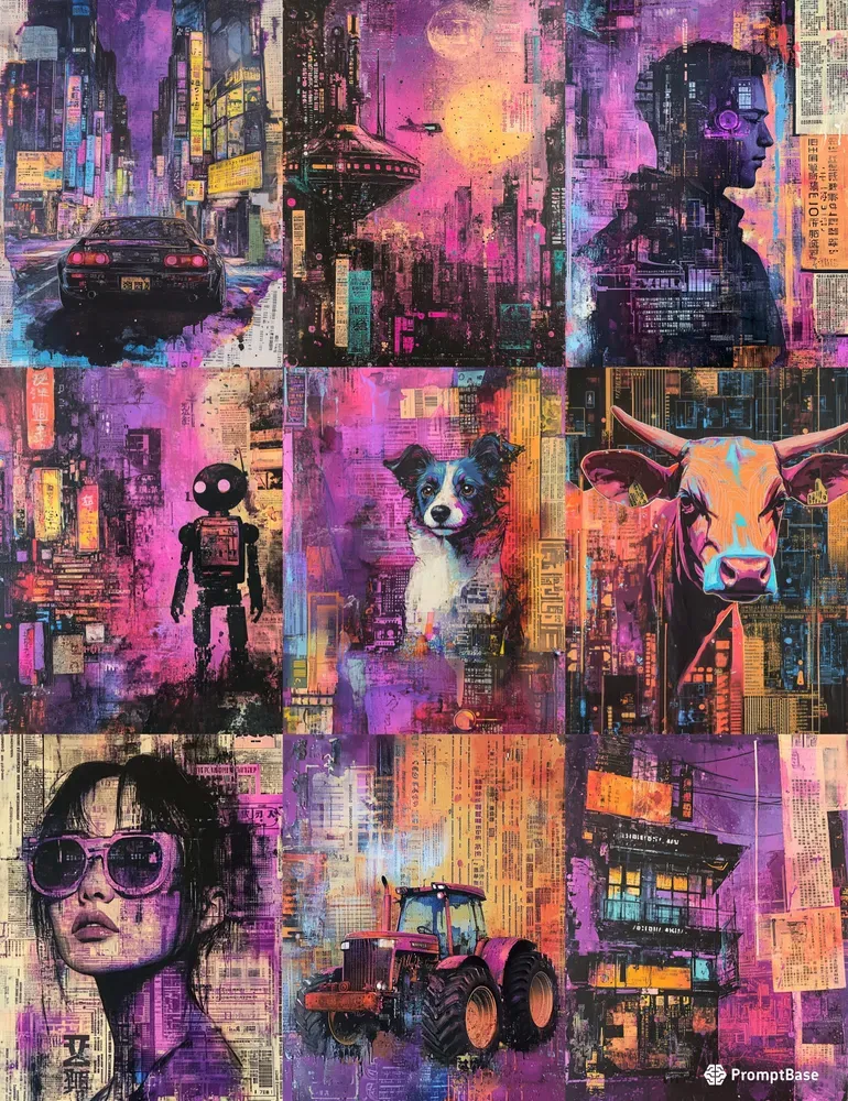 Neon Cyberpunk Junk Journal Pages Midjourney Prompt | PromptBase