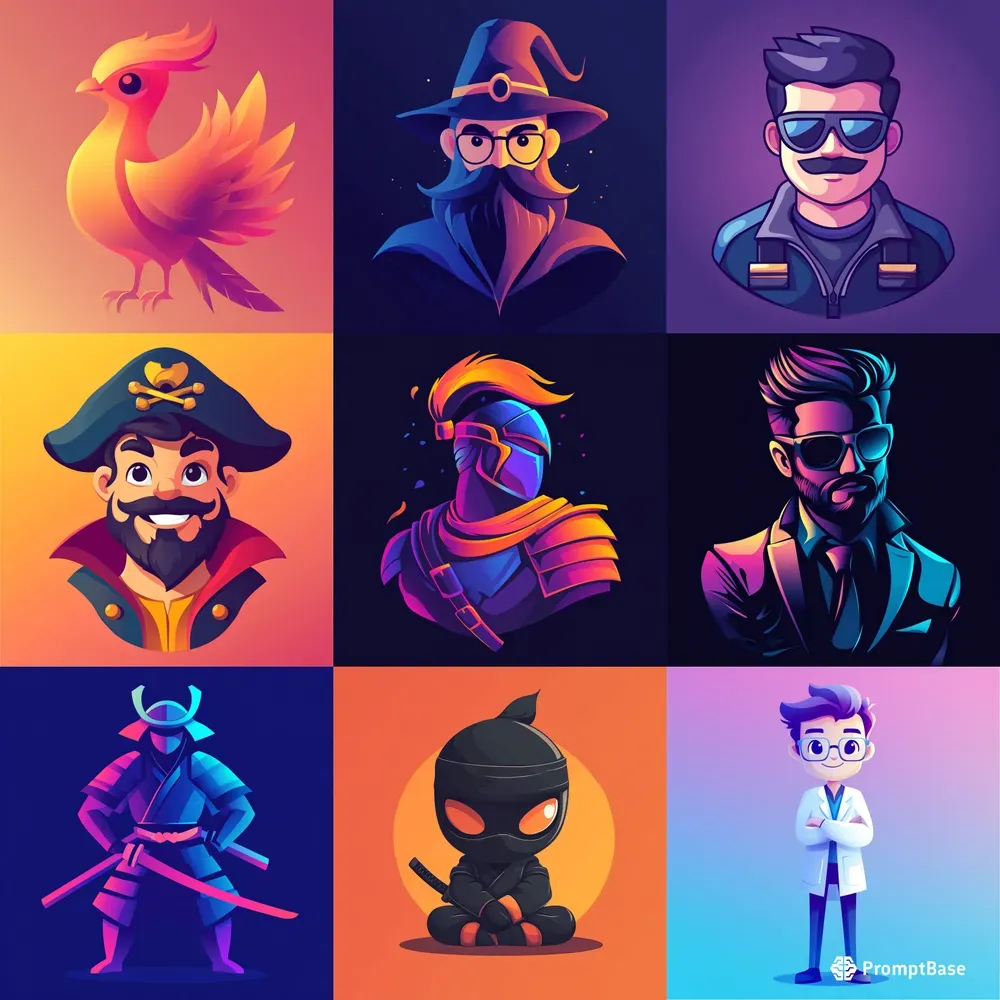 Modern Gradient Vector Mascots Midjourney Prompt | PromptBase