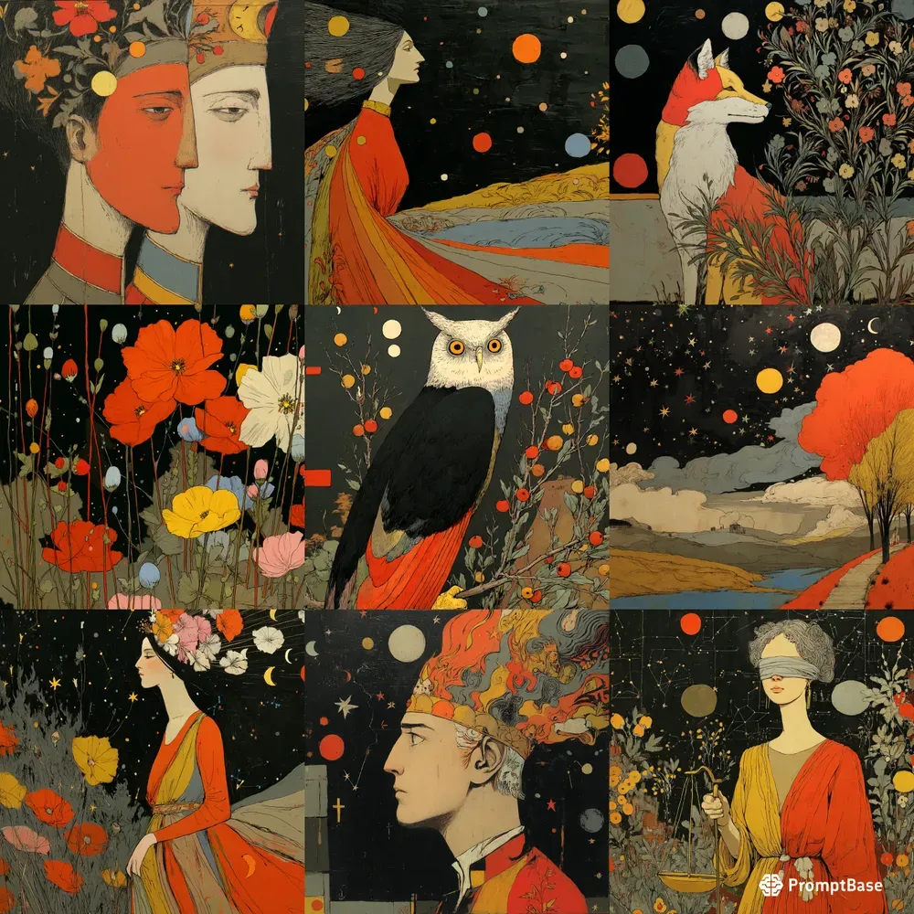 Midnight Myth Folk Art Style Midjourney Prompt | PromptBase