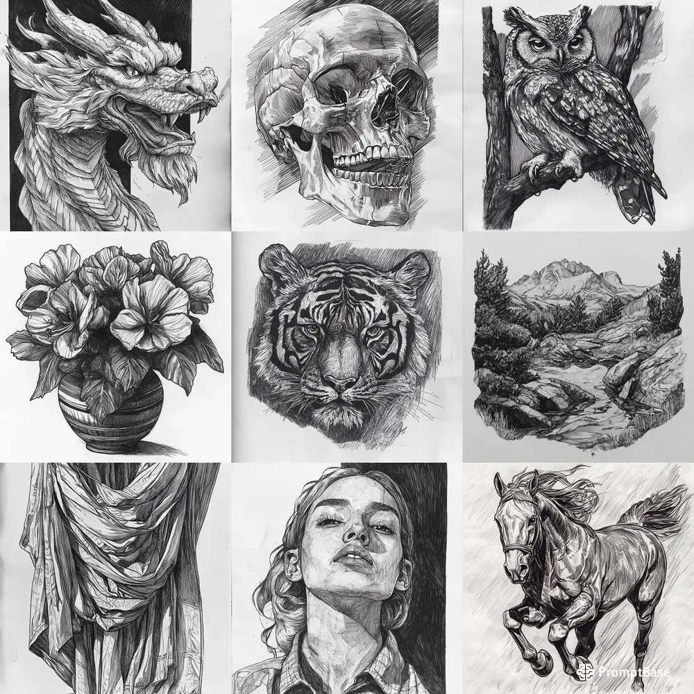 Artistic Pencil Shading Drawings Midjourney Prompt | PromptBase