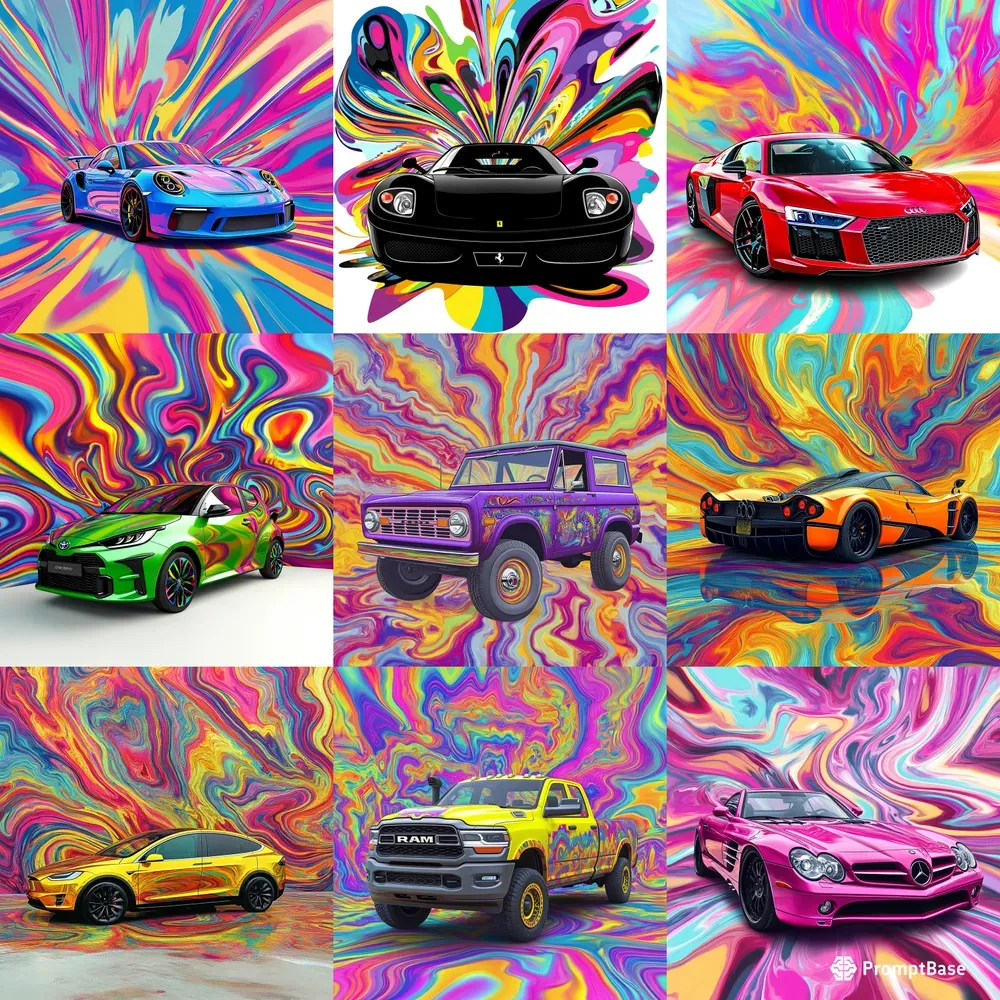 Cars With Psycho Swirlings Backgrounds Midjourney Prompt | PromptBase