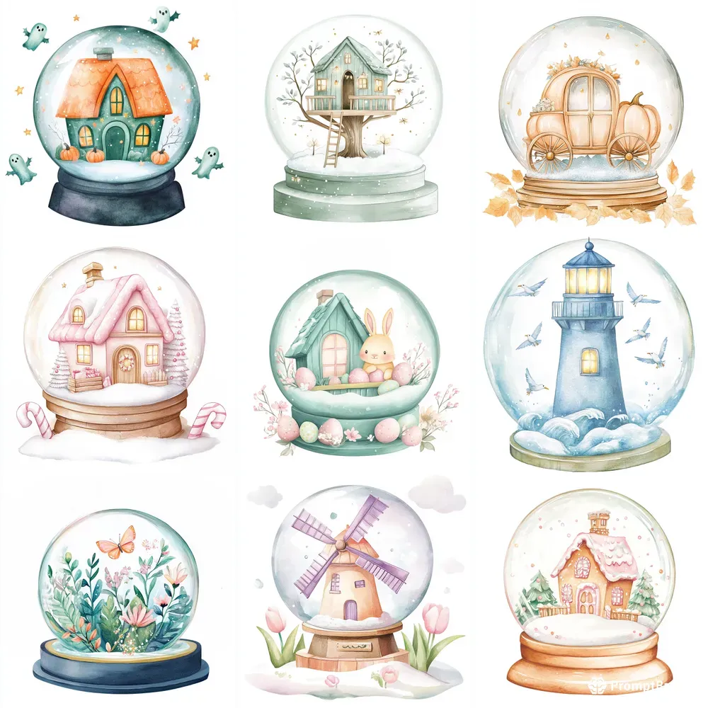 Pastel Snow Globe Cliparts Midjourney Prompt | PromptBase