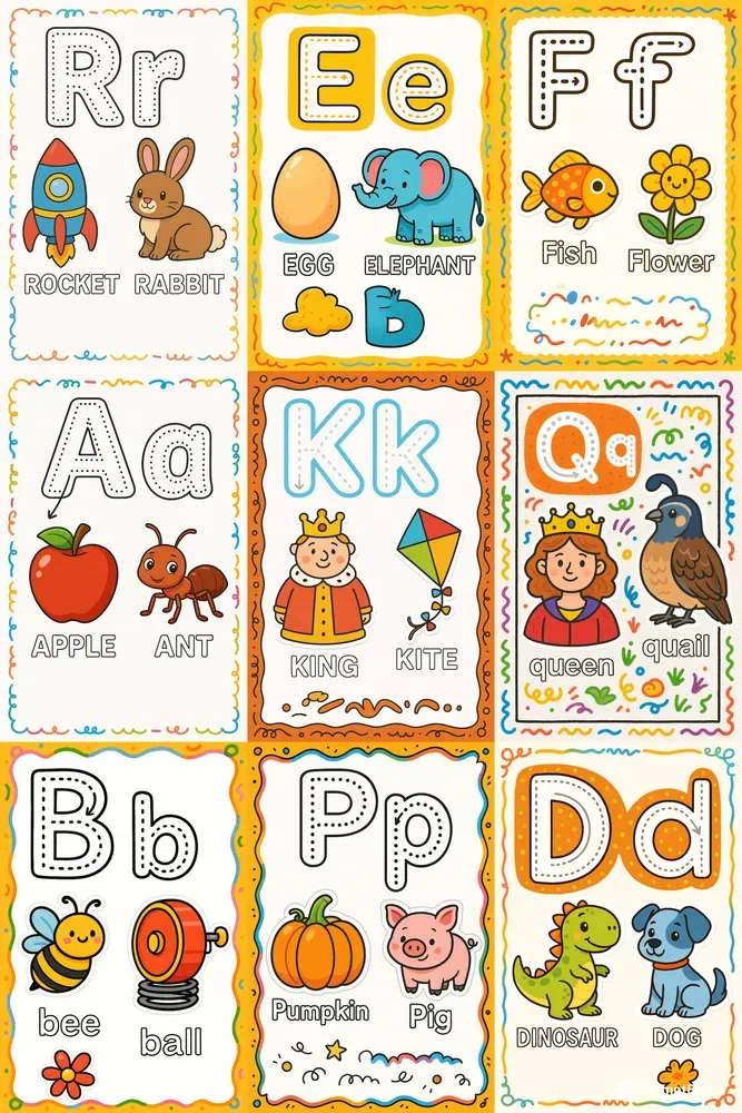 Cartoon Abc Flashcards For Early Learners ChatGPT Image Prompt | PromptBase