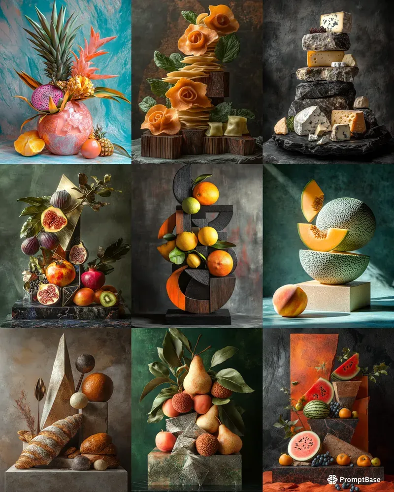 Surrealistic Food Still Lifes Midjourney Prompt | PromptBase