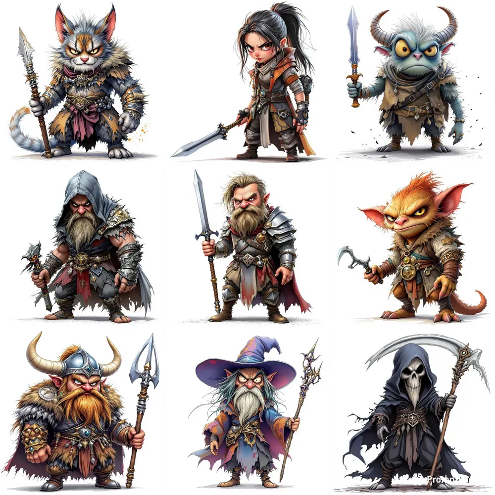 Fantasy Art Cute Cartoon DnD Characters FLUX Prompt | PromptBase