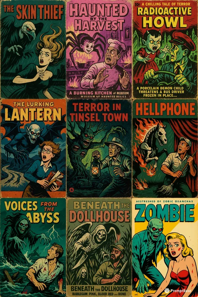Retro Pulp Horror Comic Book Covers ChatGPT Image Prompt | PromptBase