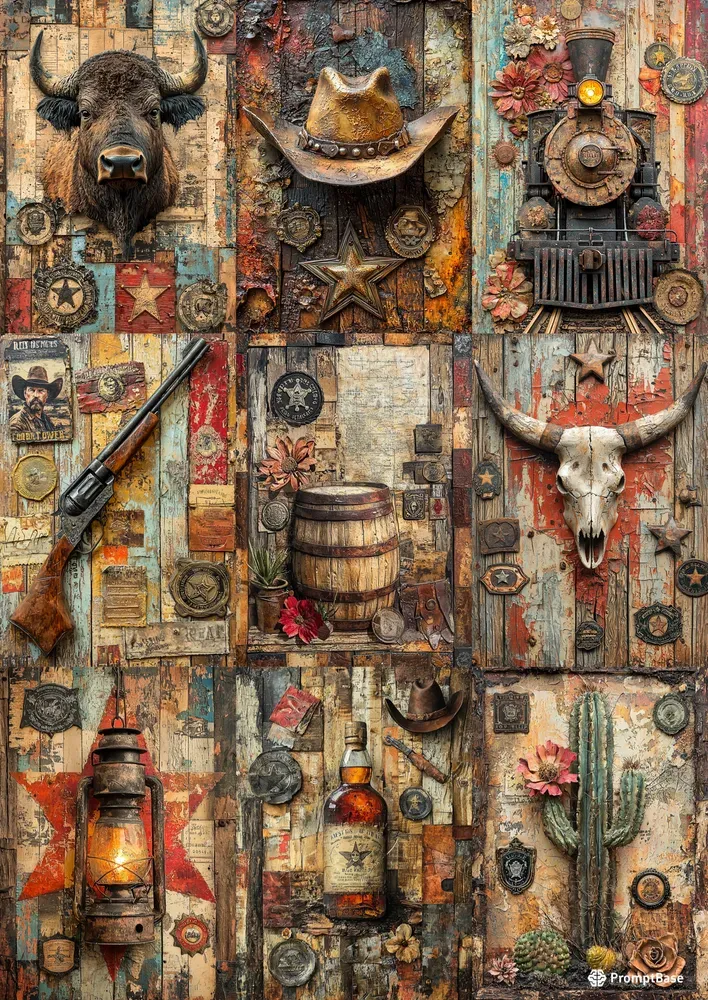 Rustic Cowboy Junk Journal Collage Midjourney Prompt | PromptBase