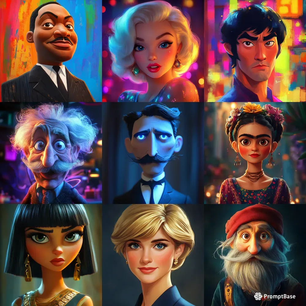 Pixar Portraits Of Iconic Legends Midjourney Prompt | PromptBase