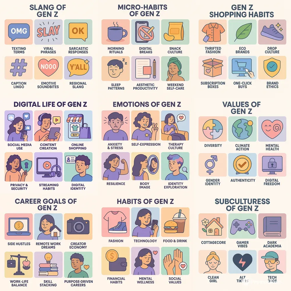 Gen Z Habits Infographic Posters ChatGPT Image Prompt | PromptBase