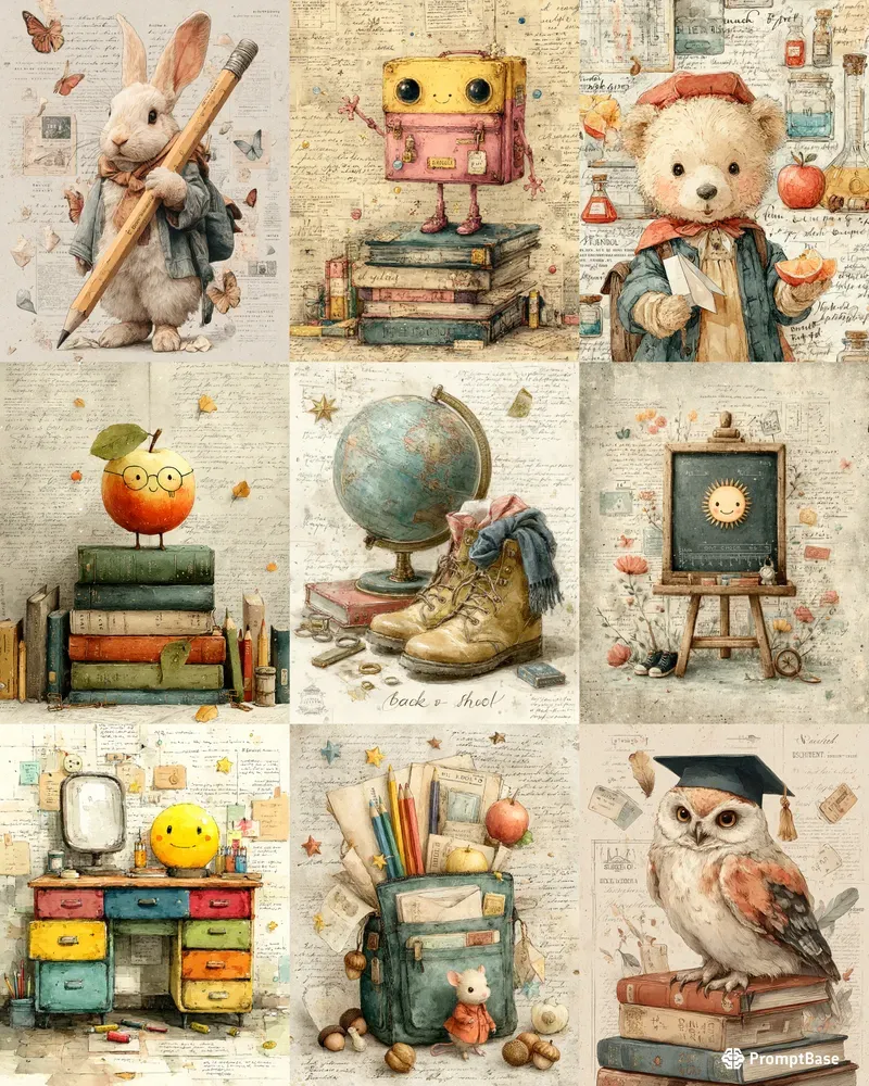 Back To School Junk Journal Pages For Kids Midjourney Prompt | PromptBase