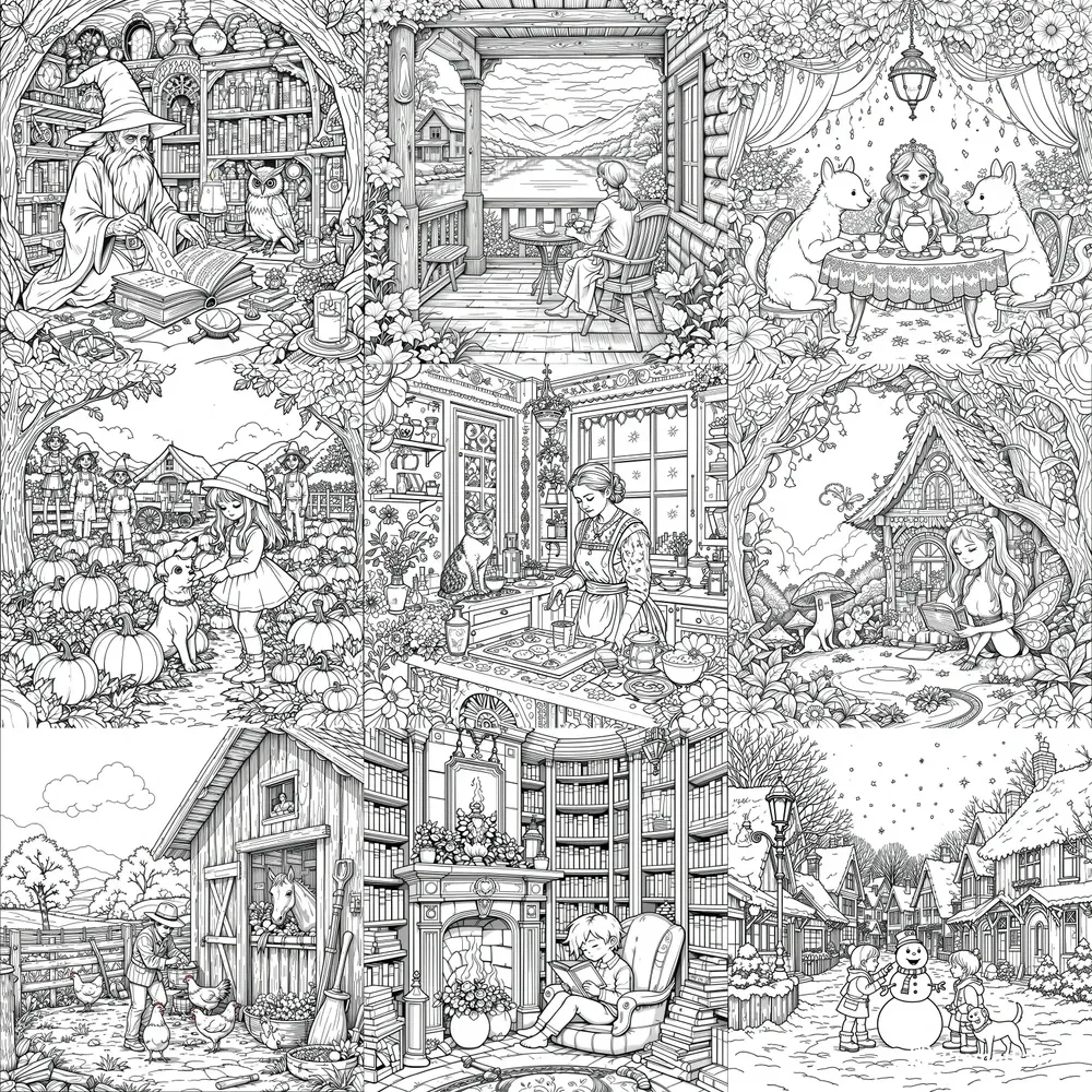 Cozy And Whimsical Coloring Book Scenes Leonardo Ai Prompt | PromptBase