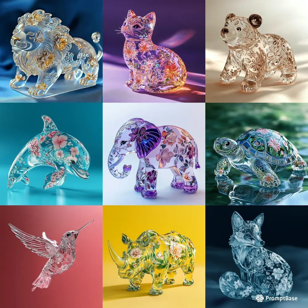 Clear Critter Ornaments HD Midjourney Prompt | PromptBase