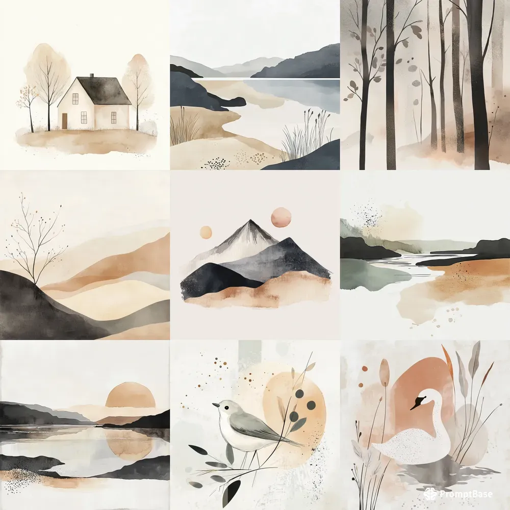 Scandinavian Watercolor Serenities Midjourney Prompt | PromptBase
