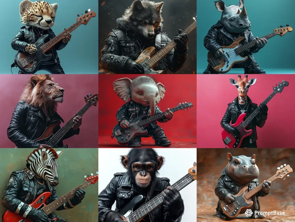Rockstar Animals Bass Guitar Editions Midjourney Prompt | PromptBase
