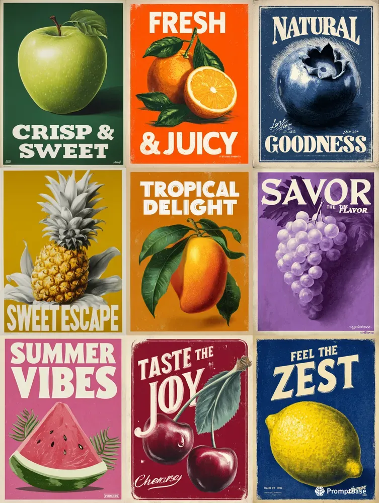 Vintage Fruit Posters Midjourney Prompt | PromptBase
